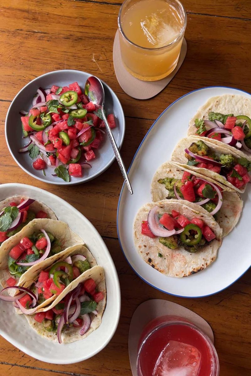 Jalapeno Marinated Chicken Tacos with Watermelon Slaw