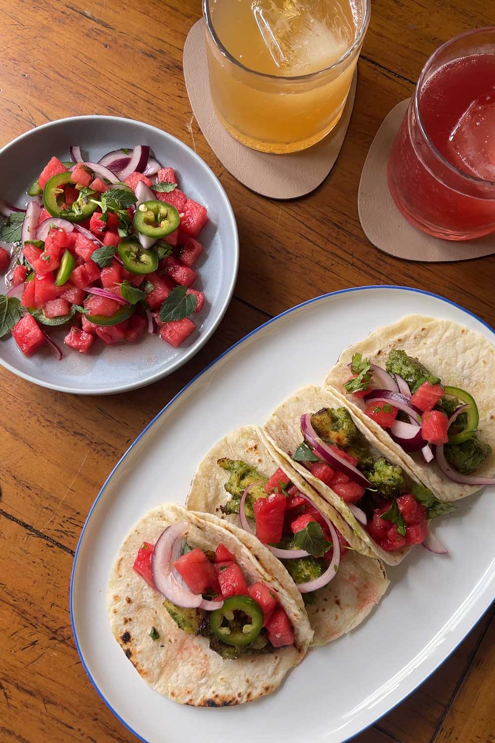 Jalapeno Marinated Chicken Tacos with Watermelon Slaw